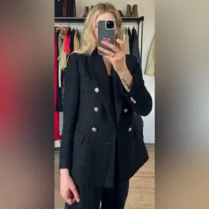 Zara | Jackets & Coats | Rare Zara Black Textured Weave Tweed Double ...